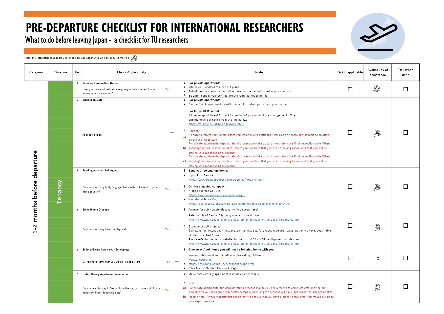 Leaving Japan｜TU Support – TOHOKU UNIVERSITY International Support Center